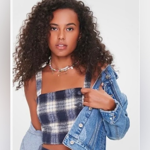 Forever 21 | Tops | Forever 2 Y2k Blue Plaid Flannel Crop Top With ...